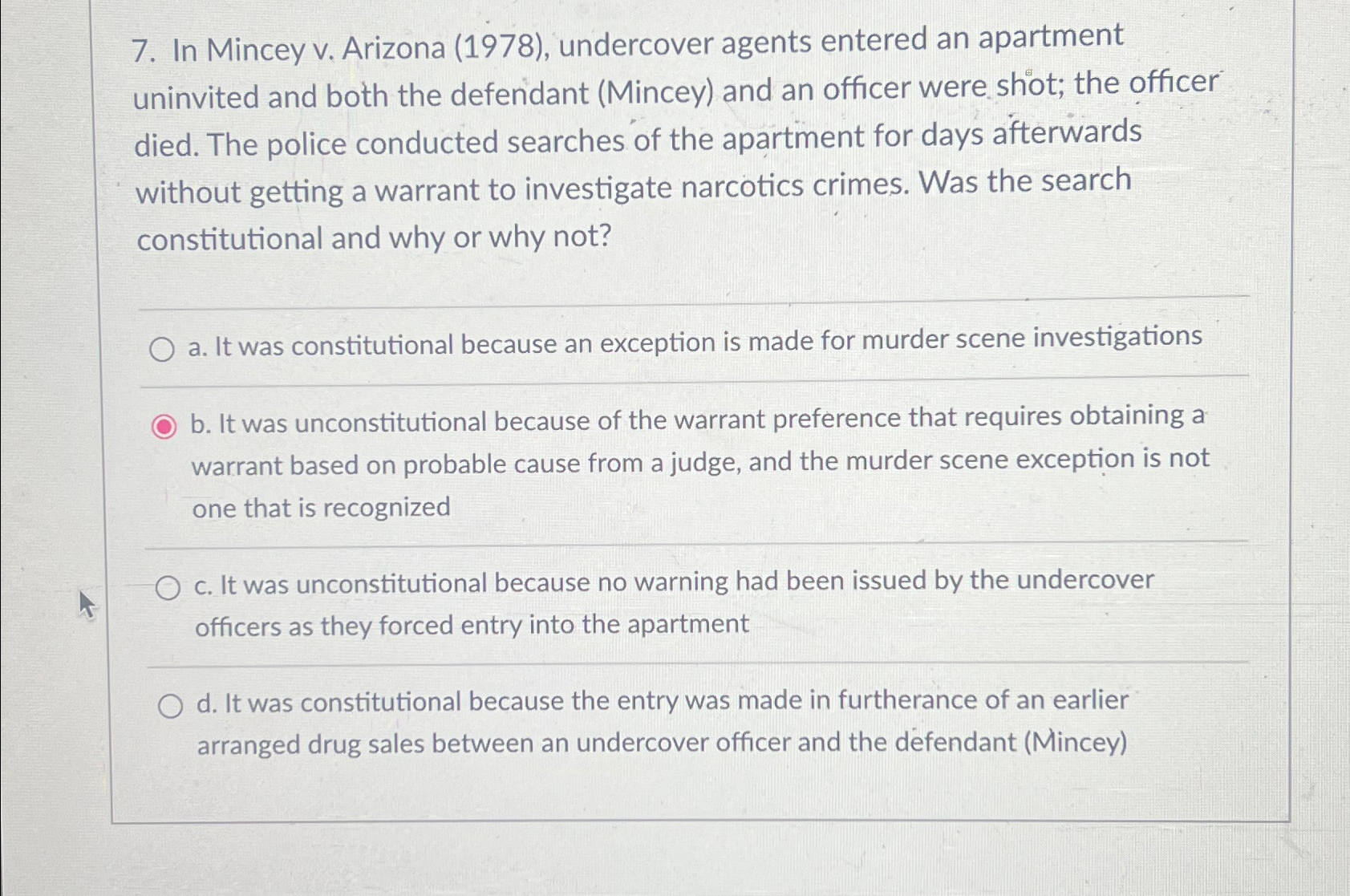 Solved In Mincey v. ﻿Arizona (1978), ﻿undercover agents | Chegg.com