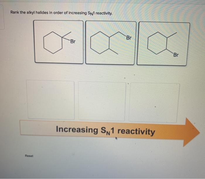 Solved: Rank The Alkyl Halides In Order Of Increasing Sn1 ... | Chegg.com