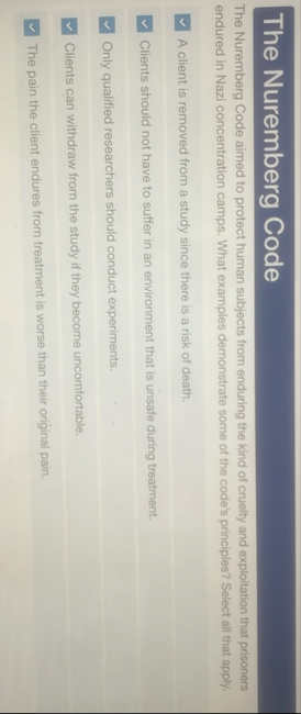 Solved The Nuremberg CodeThe Nuremberg Code aimed to protect | Chegg.com