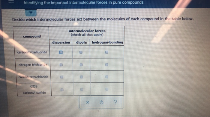 Solved Identifying the important intermolecular forces in | Chegg.com