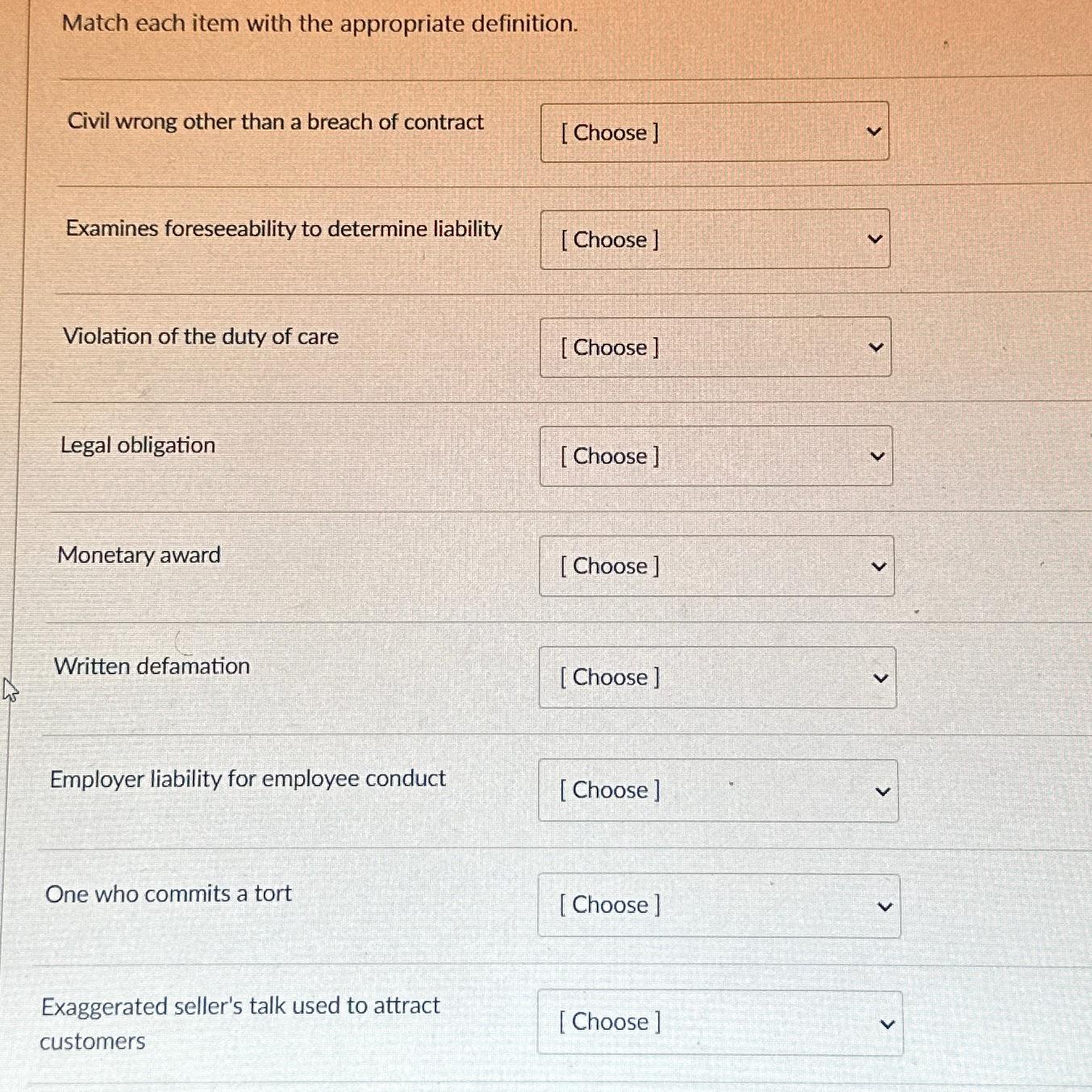 Solved Match each item with the appropriate definition.Civil | Chegg.com
