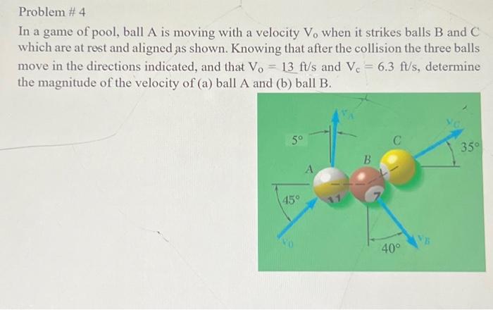 Solved Problem #4 In a game of pool, ball A is moving with a | Chegg.com