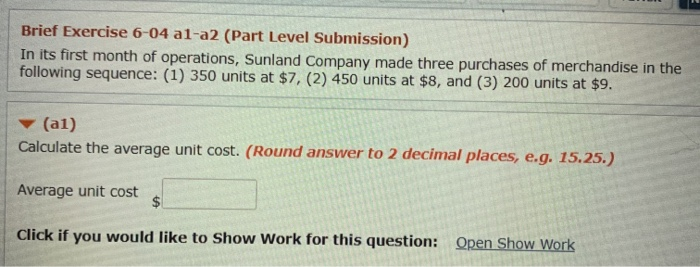Solved Brief Exercise 6-04 al-a2 (Part Level Submission) In | Chegg.com