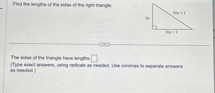 Solved Find the lengths of the sides of the right triangle. | Chegg.com