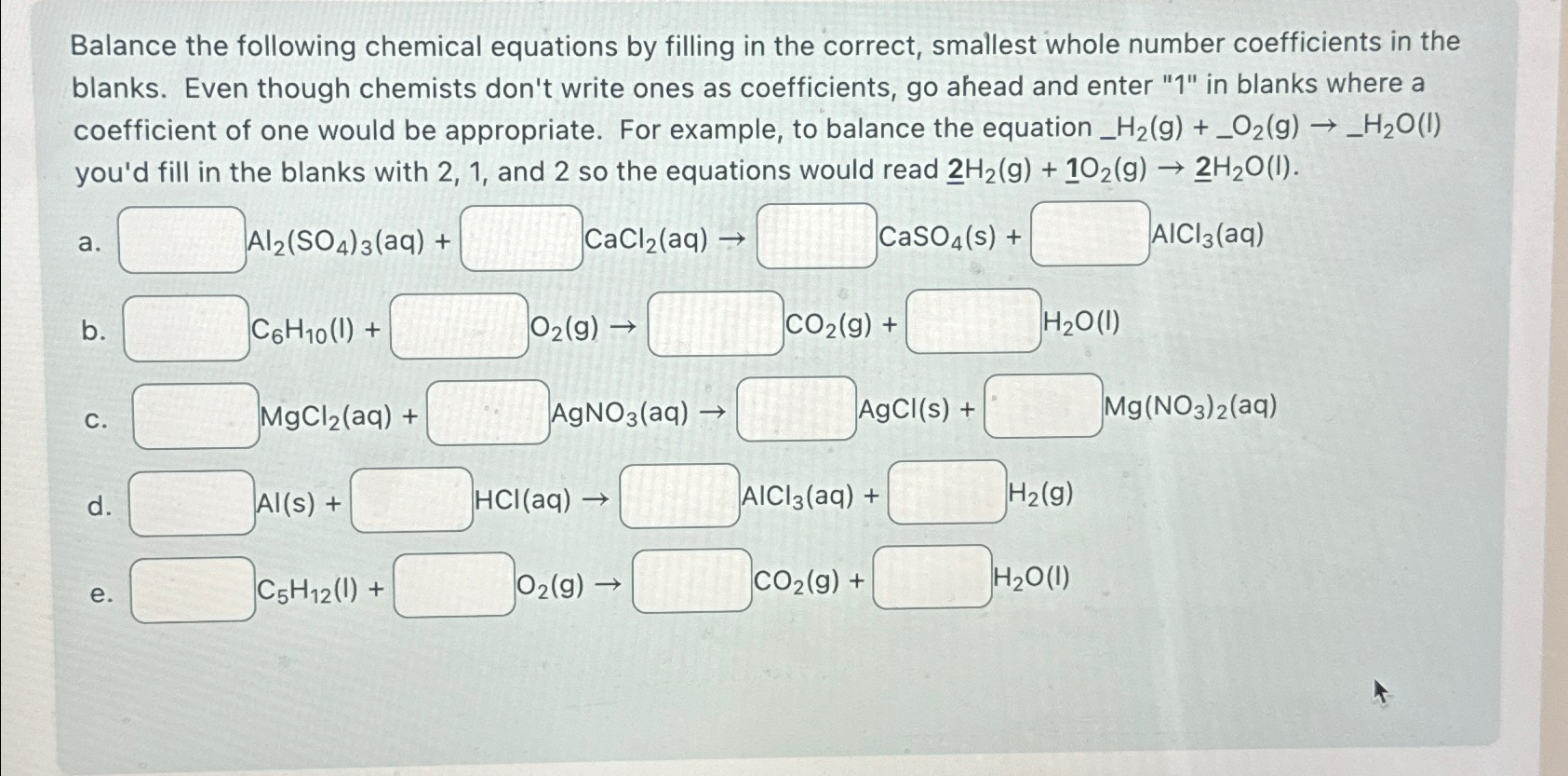 Solved Balance the following chemical equations by filling | Chegg.com