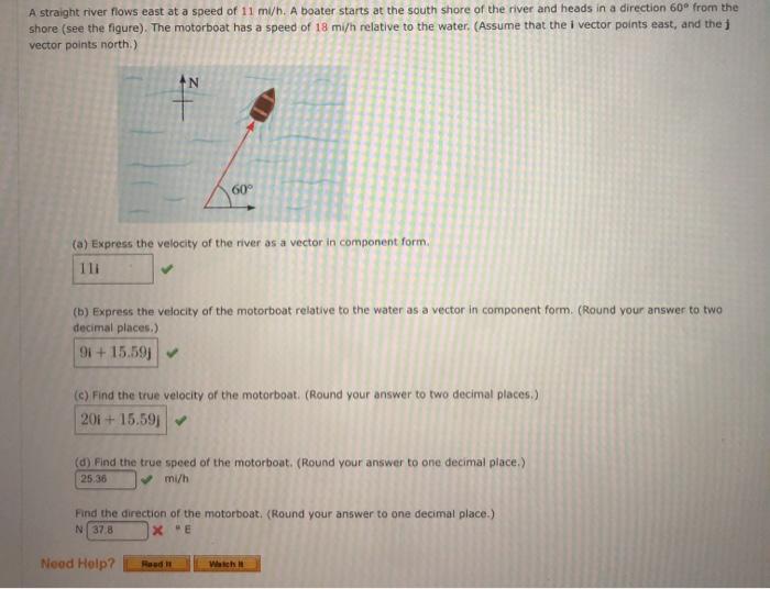 Solved A straight river flows east at a speed of 11 mi/h. A | Chegg.com