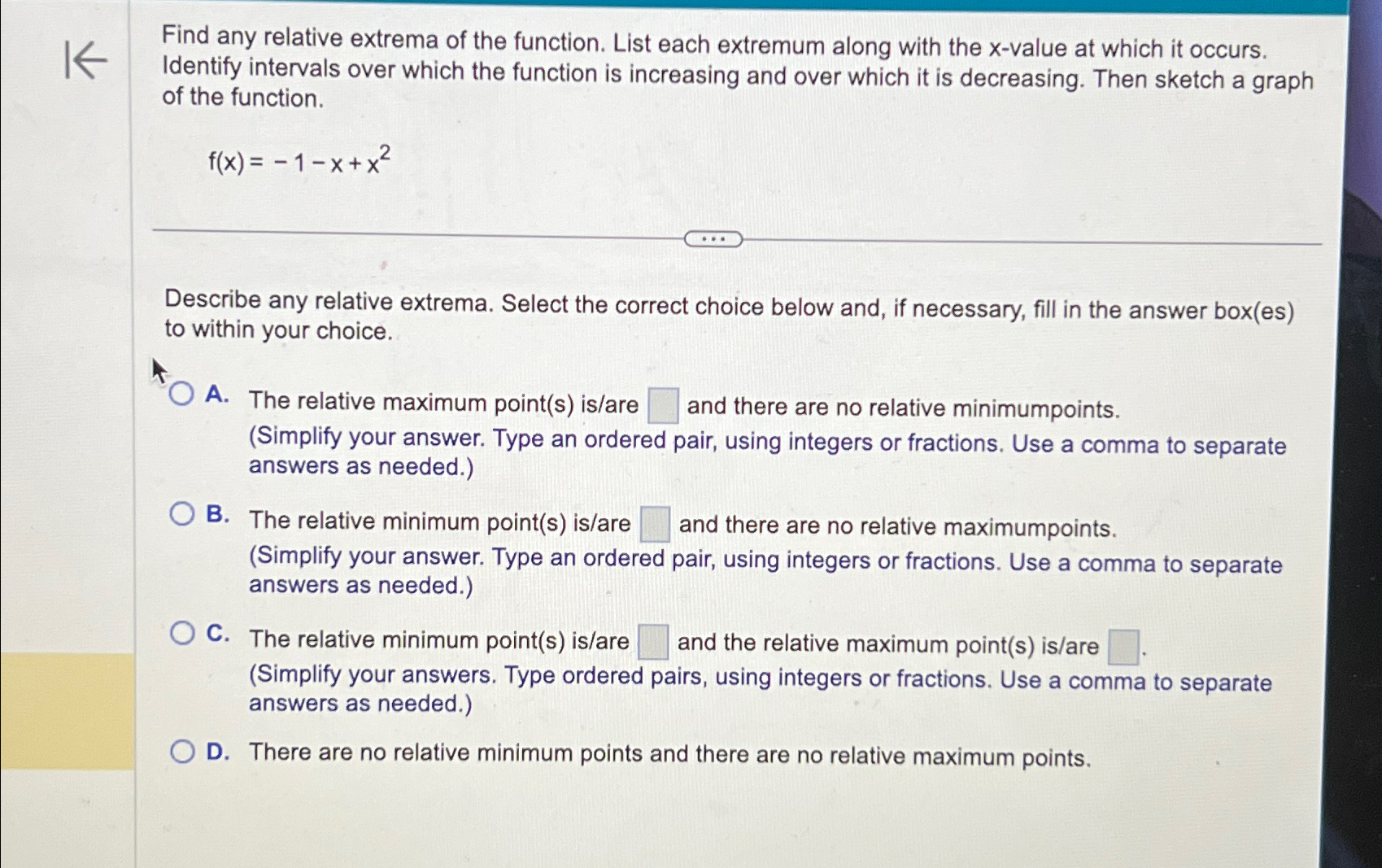 Solved Find any relative extrema of the function. List each | Chegg.com