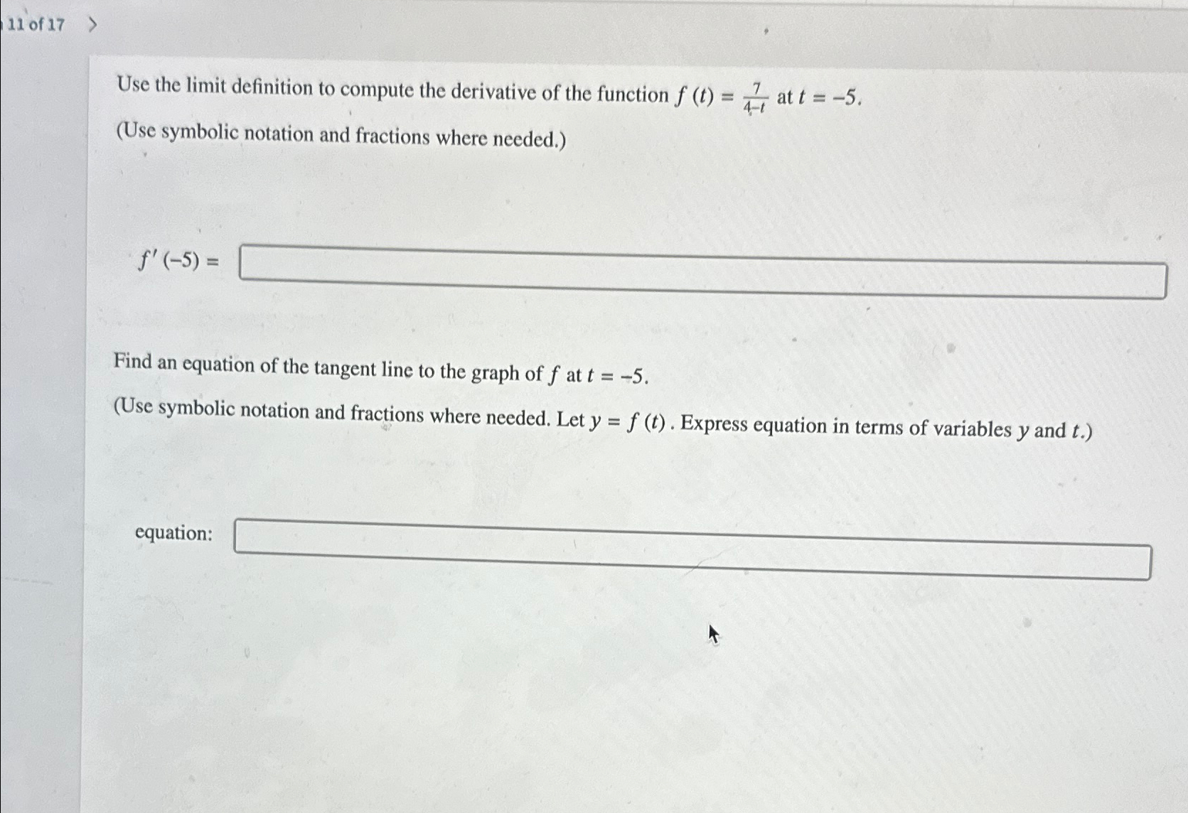 Solved 11 ﻿of 17Use the limit definition to compute the | Chegg.com