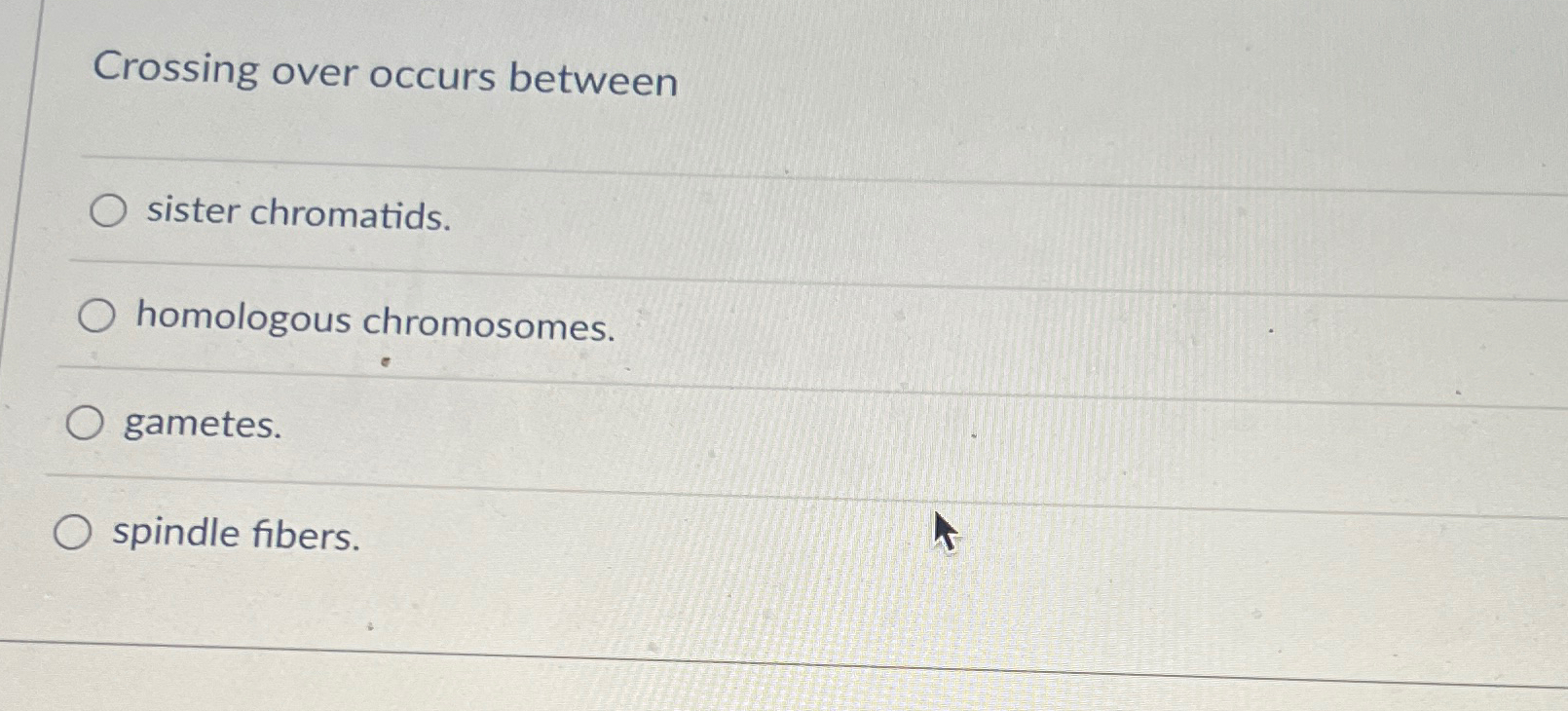 Solved Crossing over occurs betweensister | Chegg.com