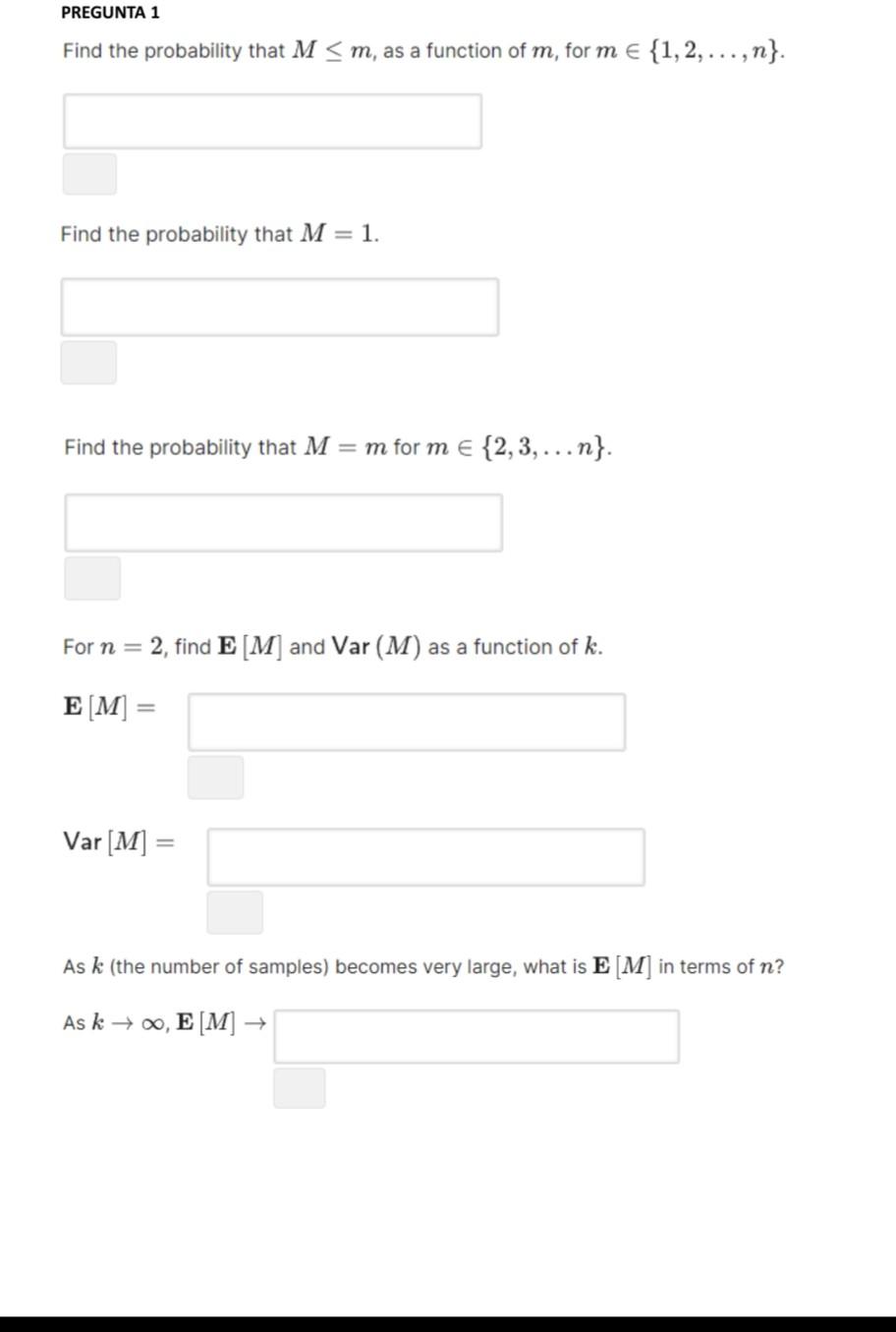 Find the probability that M≤m, as a function of m, | Chegg.com