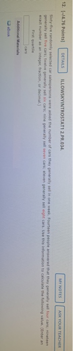 Solved 12. [-/4.76 Points) DETAILS ILLOWSKYINTROSTAT1 | Chegg.com