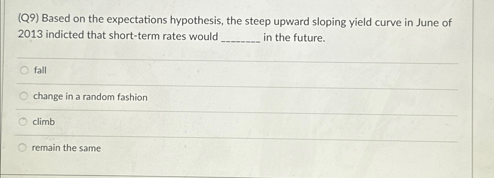 Solved (Q9) ﻿Based on the expectations hypothesis, the steep | Chegg.com