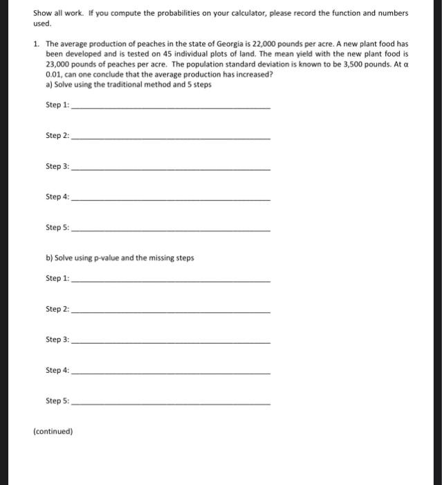 Solved Show all work. If you compute the probabilities on | Chegg.com