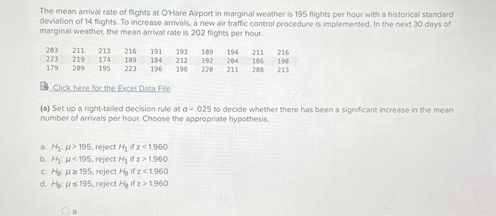 Solved The mean arrival rate of flights at O'Hare Airport in | Chegg.com