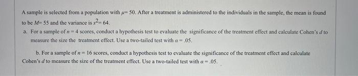 Solved A sample is selected from a population with μ=50. | Chegg.com