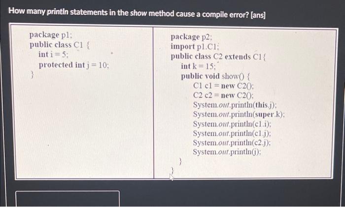 Solved How many println statements in the show method cause | Chegg.com