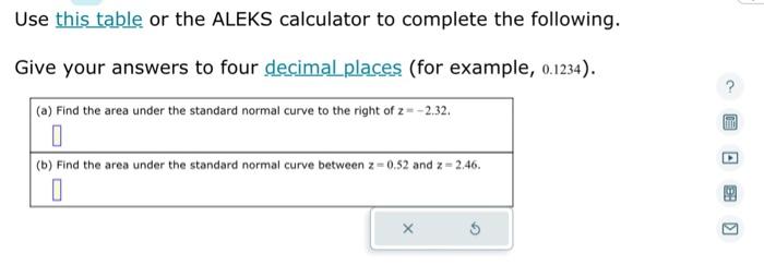 Solved Use this table or the ALEKS calculator to complete | Chegg.com