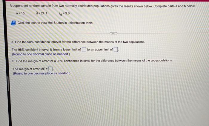 Solved A dependent random sample from two normally | Chegg.com