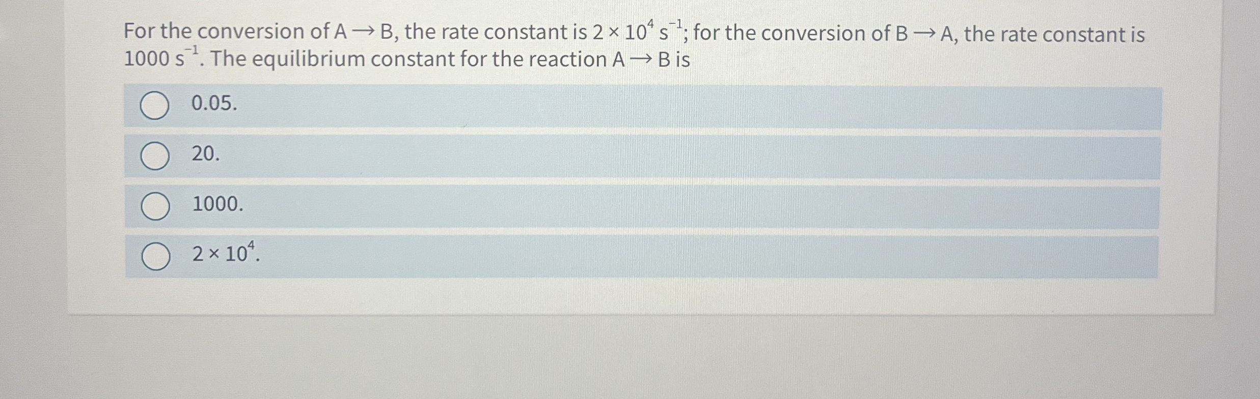 Solved For the conversion of A→B, ﻿the rate constant is | Chegg.com