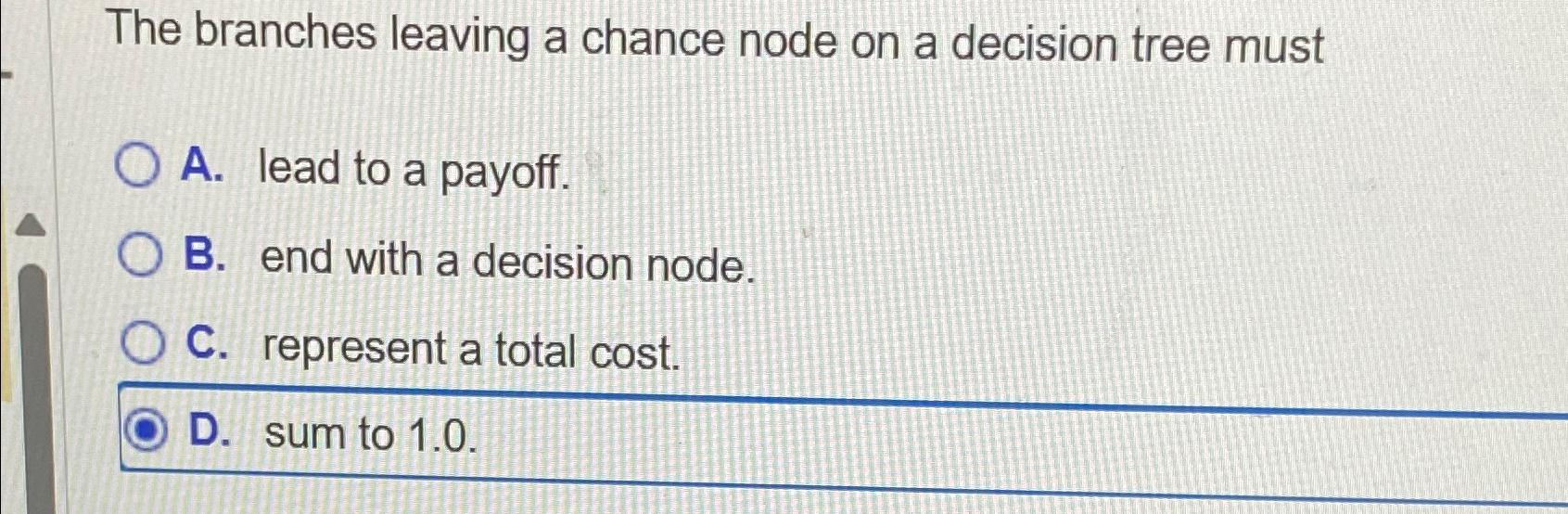 Solved The branches leaving a chance node on a decision tree | Chegg.com