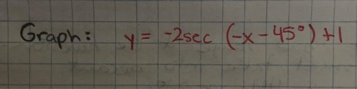 Solved Graph: y = -2sec (-x-45°)+1 | Chegg.com