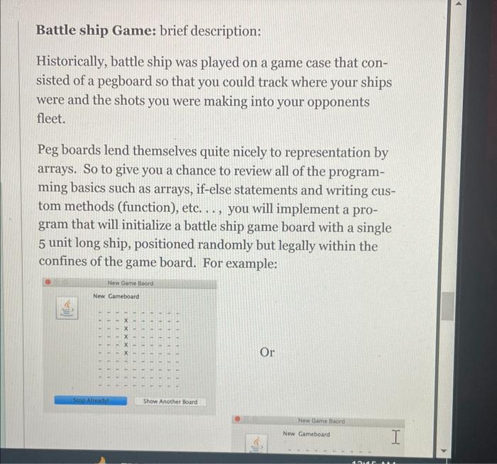 Solved Battle ship Game: brief description: Historically, | Chegg.com