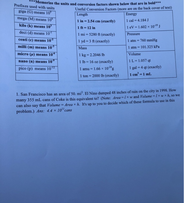 Solved ***Memorize the unit emorize the units and conversion | Chegg.com