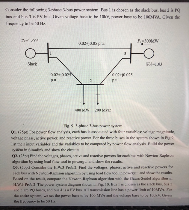 Solved Consider the following 3-phase 3-bus power system. | Chegg.com