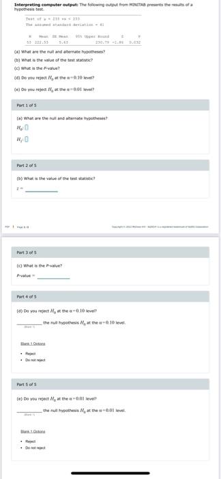 Interpreting computer output: The following output | Chegg.com