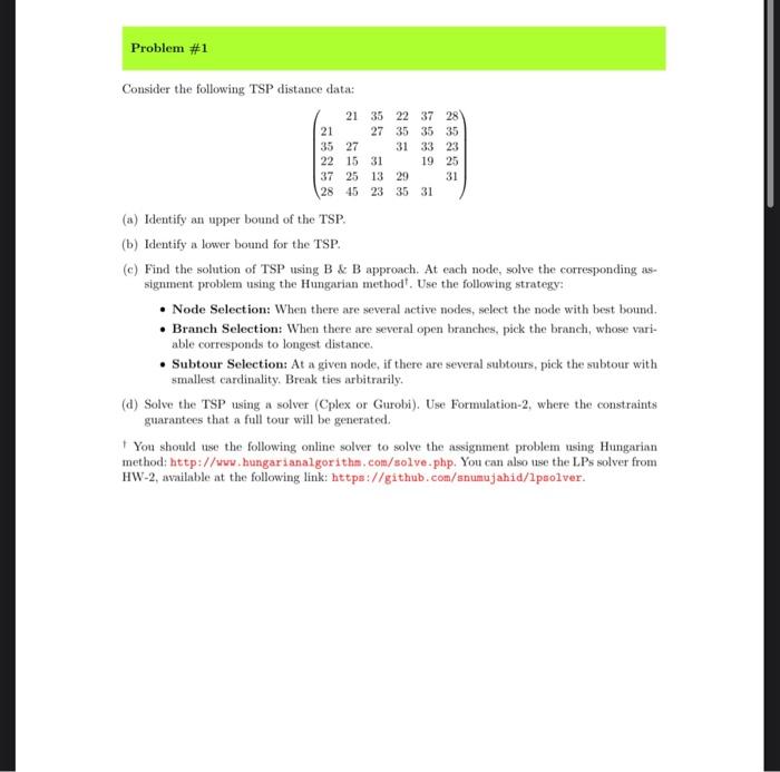 Consider the following TSP distance data: | Chegg.com
