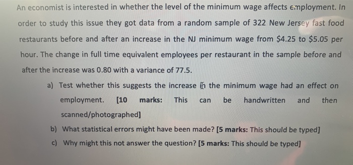 Solved Still interested in the effect of the minimum wage on | Chegg.com