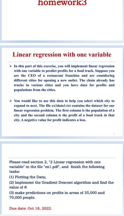 Solved Linear Regression With One Variable In This Part Of 6265