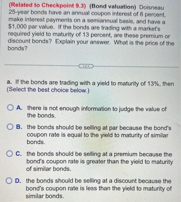 Solved (Related to Checkpoint 9.3) (Bond valuation) Doisneau | Chegg.com
