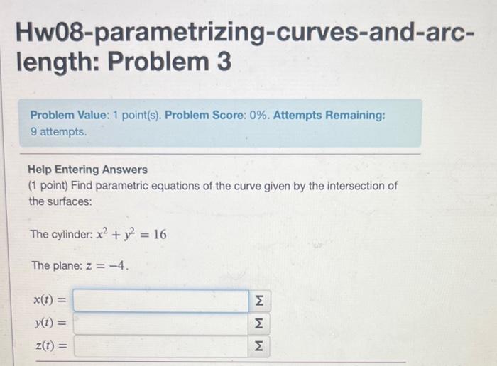 Solved Hw08 Parametrizing Curves And Arclength Problem 3