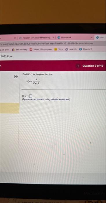 Solved Find H′(x) for the given function. H(x)=x+29 H′(x)= | Chegg.com