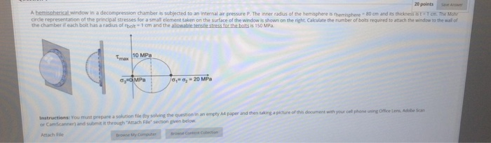 Solved 20 points A hemispherical window in a decompression | Chegg.com