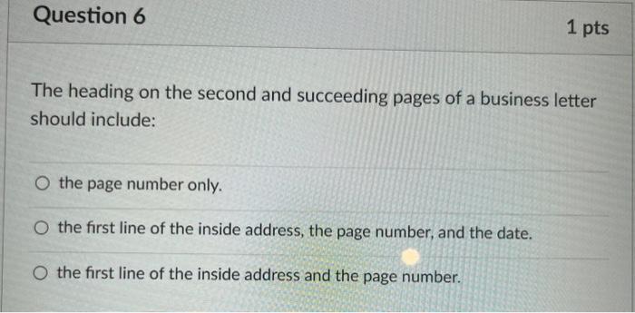 Solved Question 6 The heading on the second and succeeding | Chegg.com