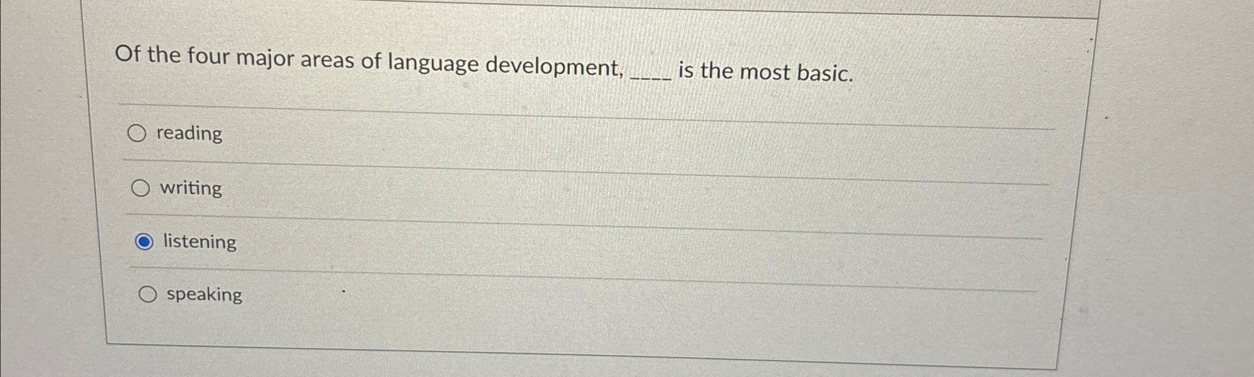 Solved Of the four major areas of language development, q, | Chegg.com