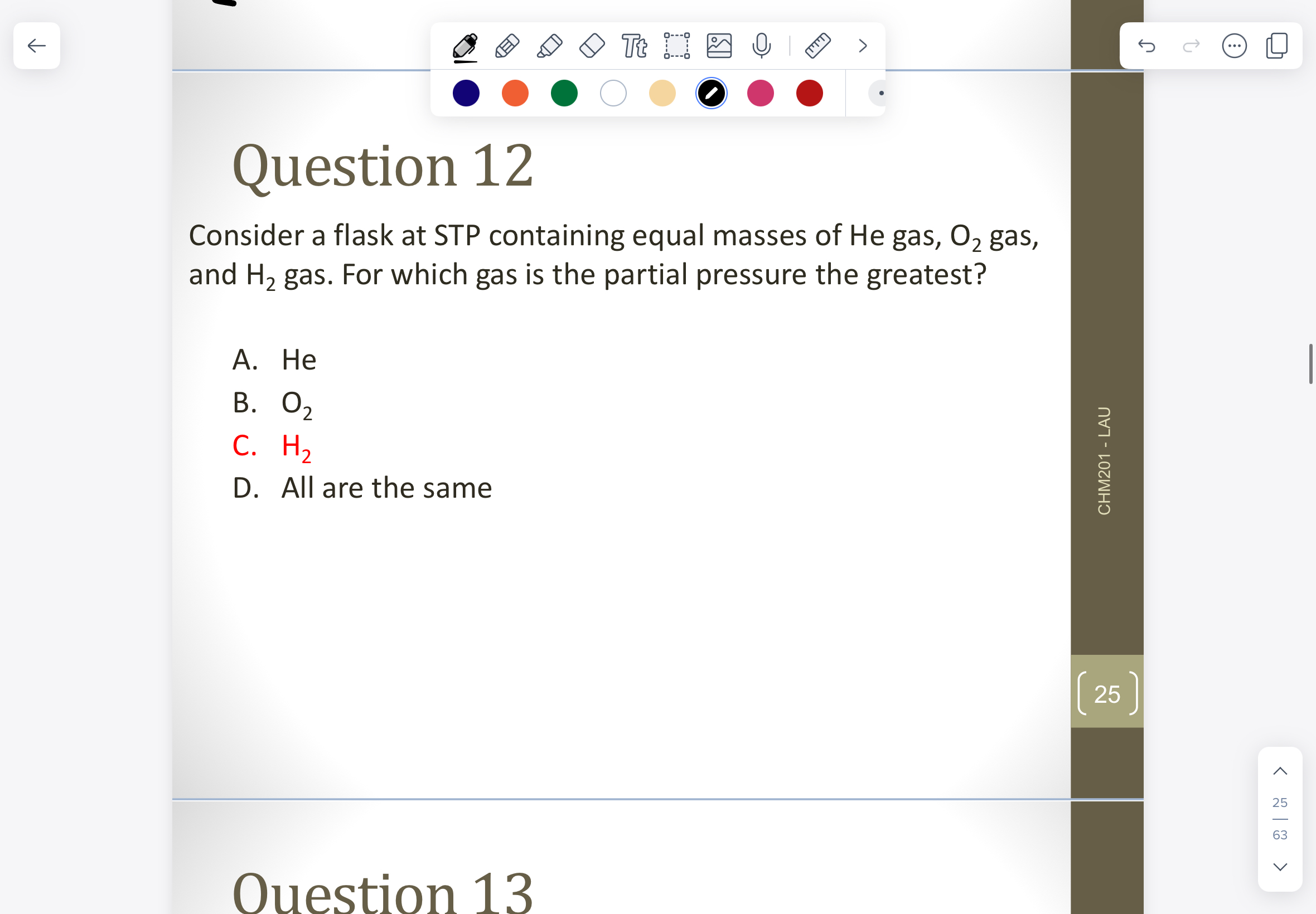 Solved Question 12Consider a flask at STP containing equal | Chegg.com