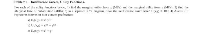 Solved Problem 1 - Indifference Curves, Utility Functions. | Chegg.com