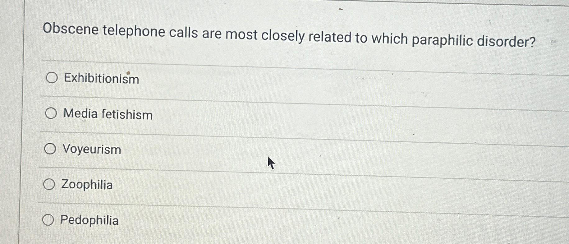 Solved Obscene telephone calls are most closely related to | Chegg.com