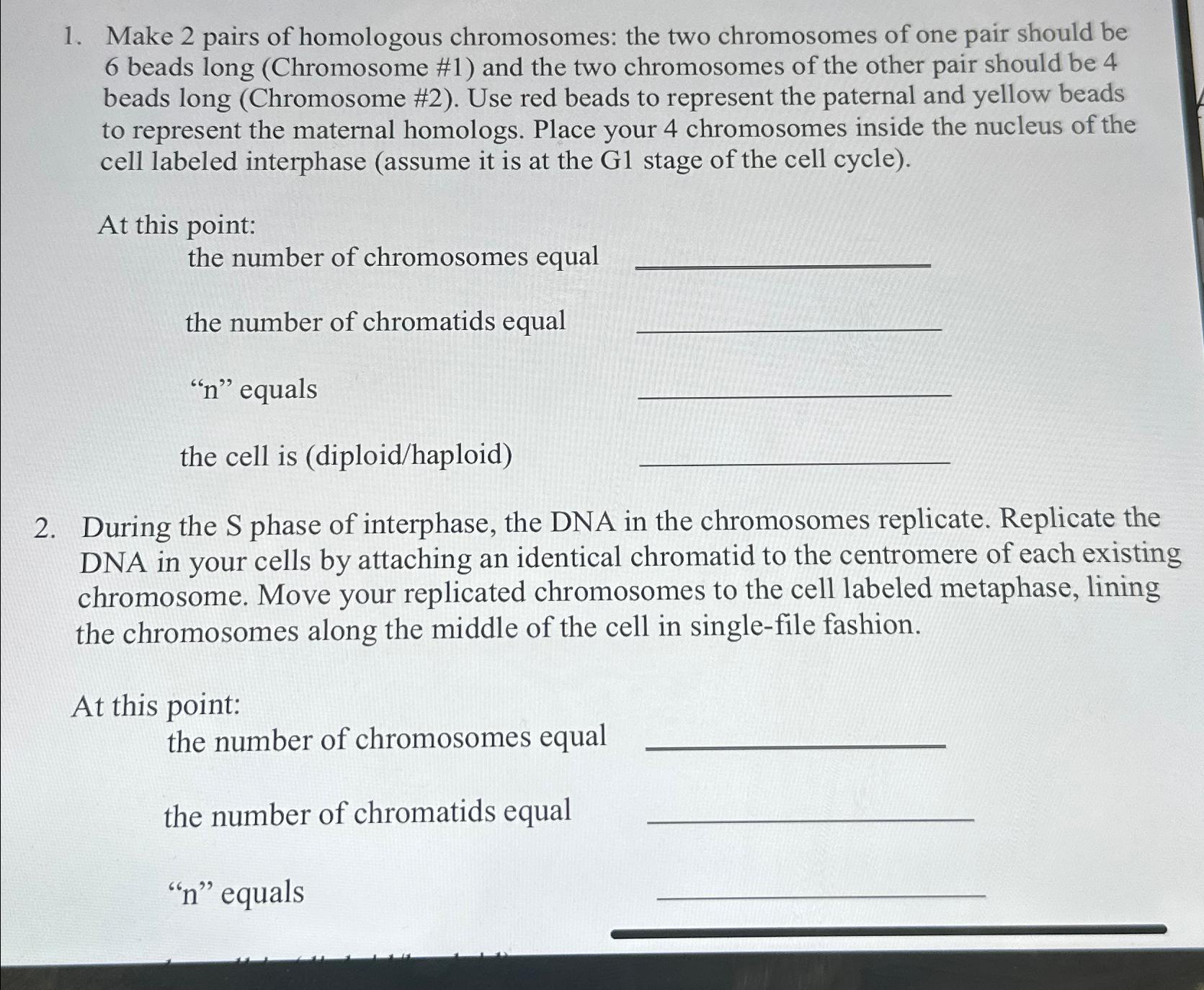 Solved Make 2 ﻿pairs of homologous chromosomes: the two | Chegg.com