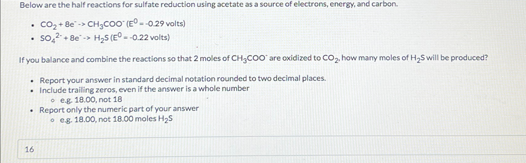 Solved Below are the half reactions for sulfate reduction | Chegg.com
