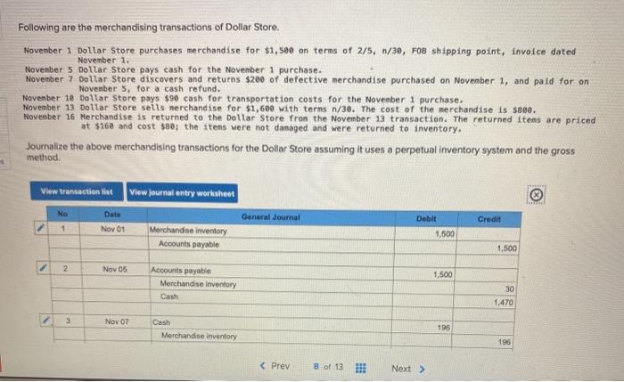 Solved Following are the merchandising transactions of | Chegg.com