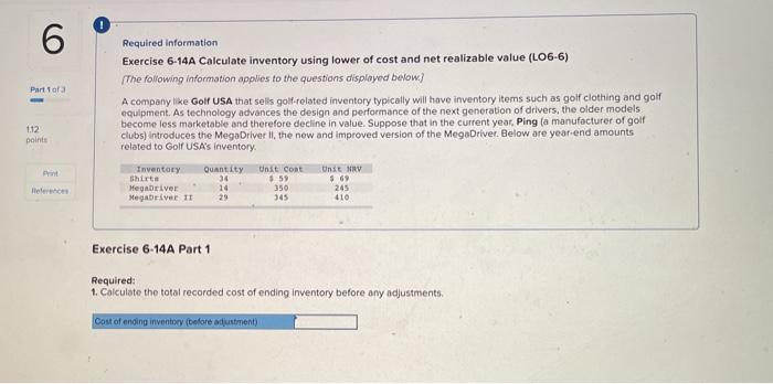 Solved 6 Part of Required information Exercise 6-14A | Chegg.com