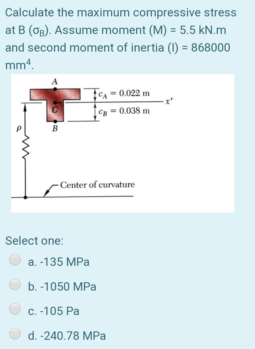 Solved Calculate the maximum compressive stress at B (OB). | Chegg.com