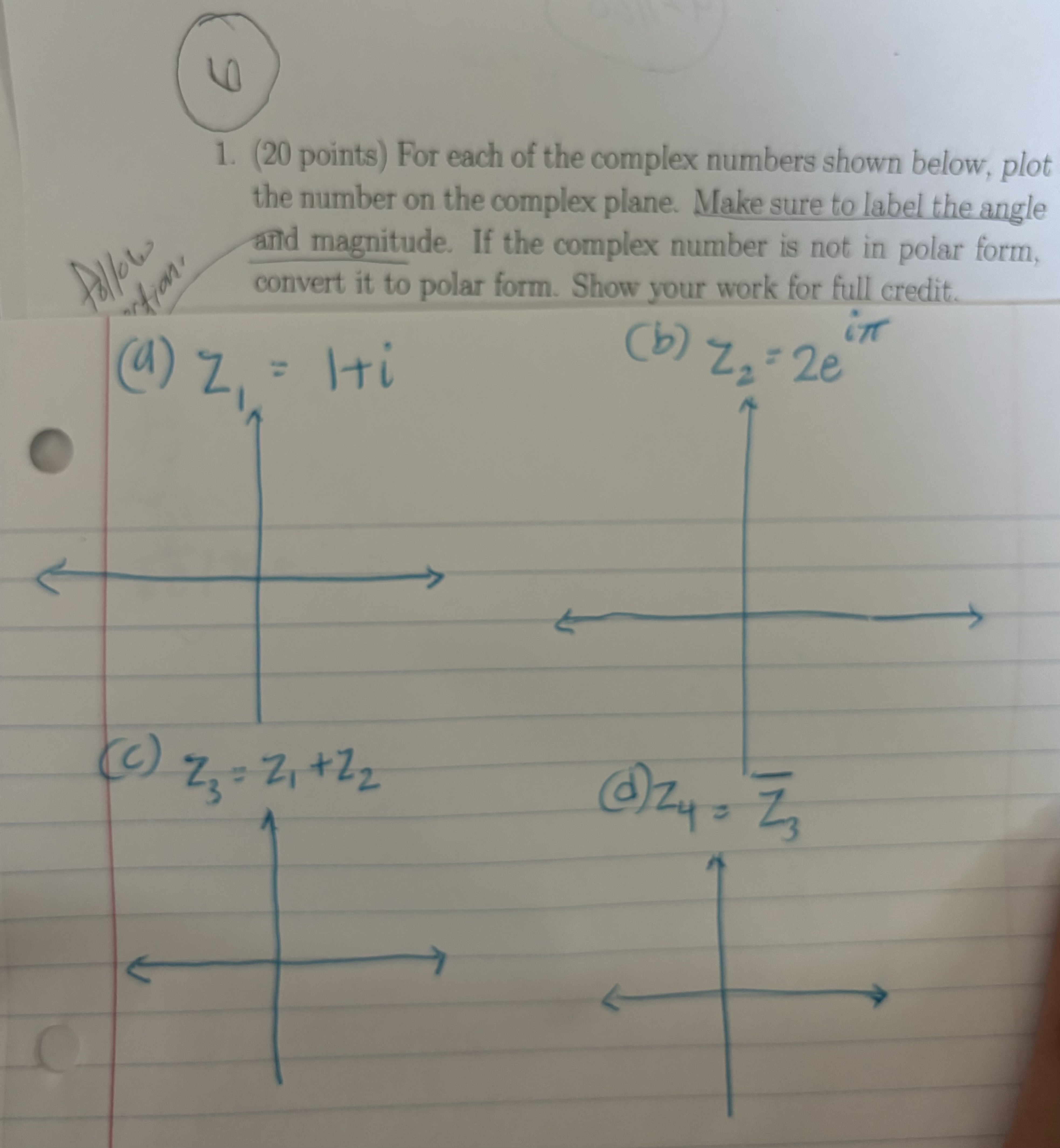 Solved Question: For each of the complex numbers shown | Chegg.com