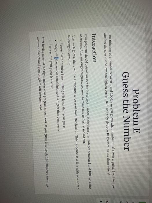 Solved Problem E Guess the Number 1 am thinking of a number | Chegg.com