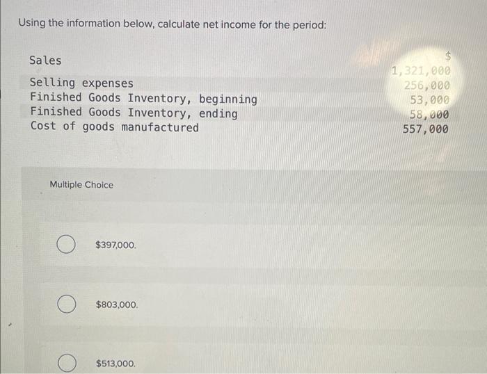 Solved Using the information below, calculate net income for | Chegg.com