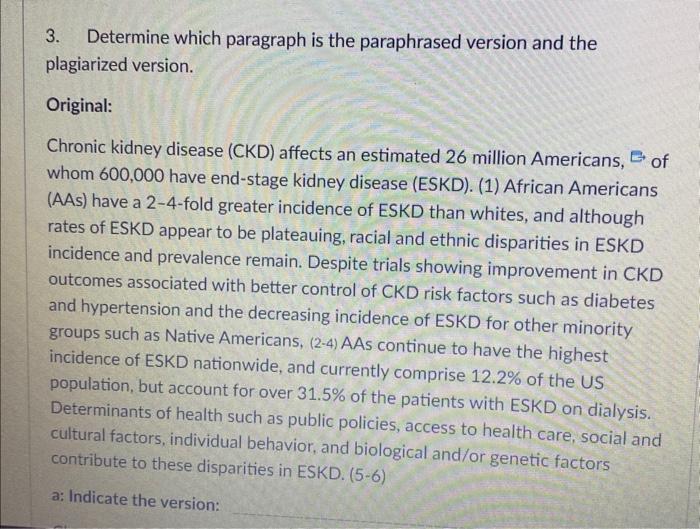 3. Determine which paragraph is the paraphrased | Chegg.com